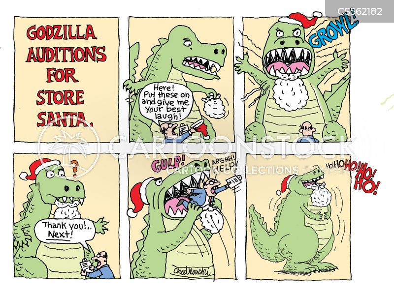 Godzilla Auditions For Store Santa. | Art by Dick Chodkowski
